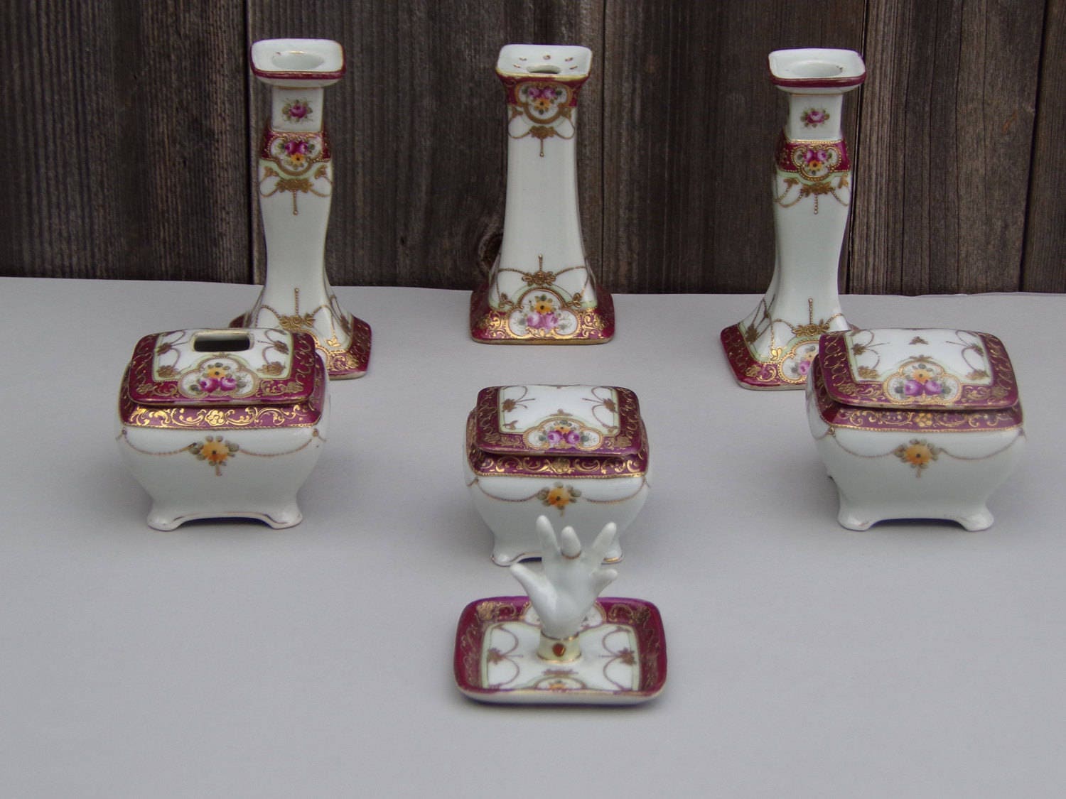 Antique Royal Kinjo Nippon Rococo Japan Gold Encrusted Moriage Vanity ...