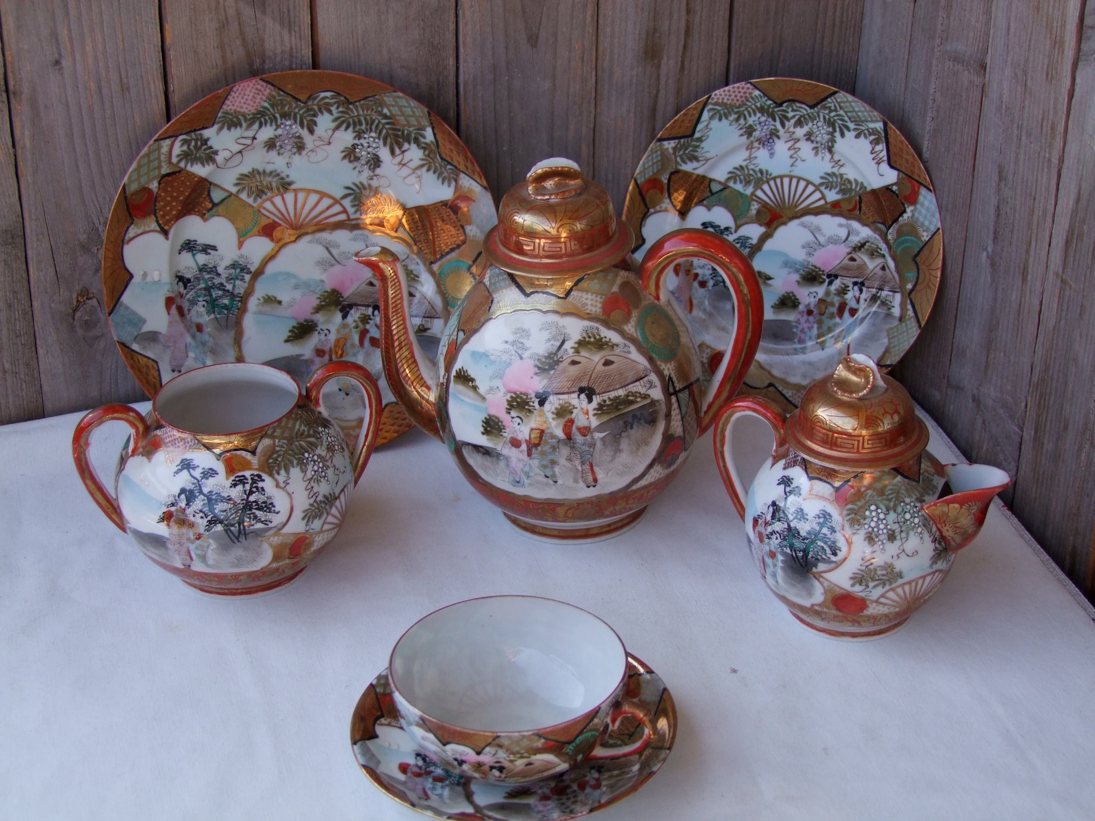 Antique Japanese Kutani Tea Set Full Size Eggshell Porcelain - Etsy