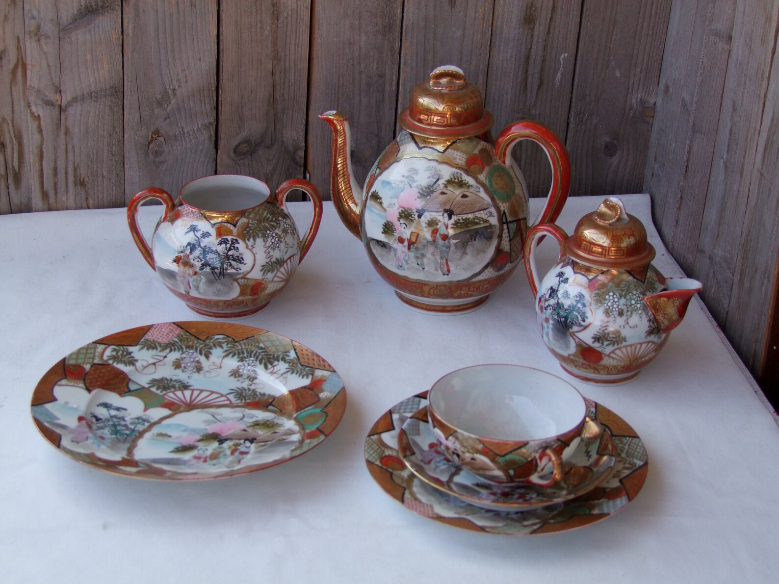 Antique Japanese Kutani Tea Set Full Size Eggshell Porcelain - Etsy