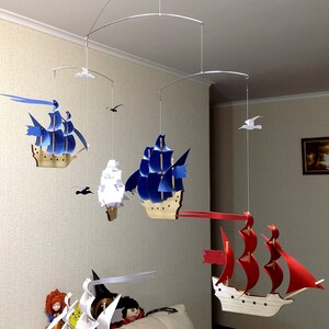 Handmade Wooden Sailboat Mobile. the Colors of the Sails Are - Etsy