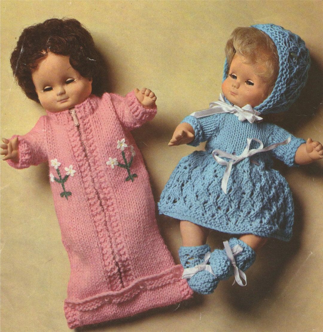 Dolls Clothes Knitting Pattern PDF for 12 Inch Baby Doll, Dress, Bonnet ...