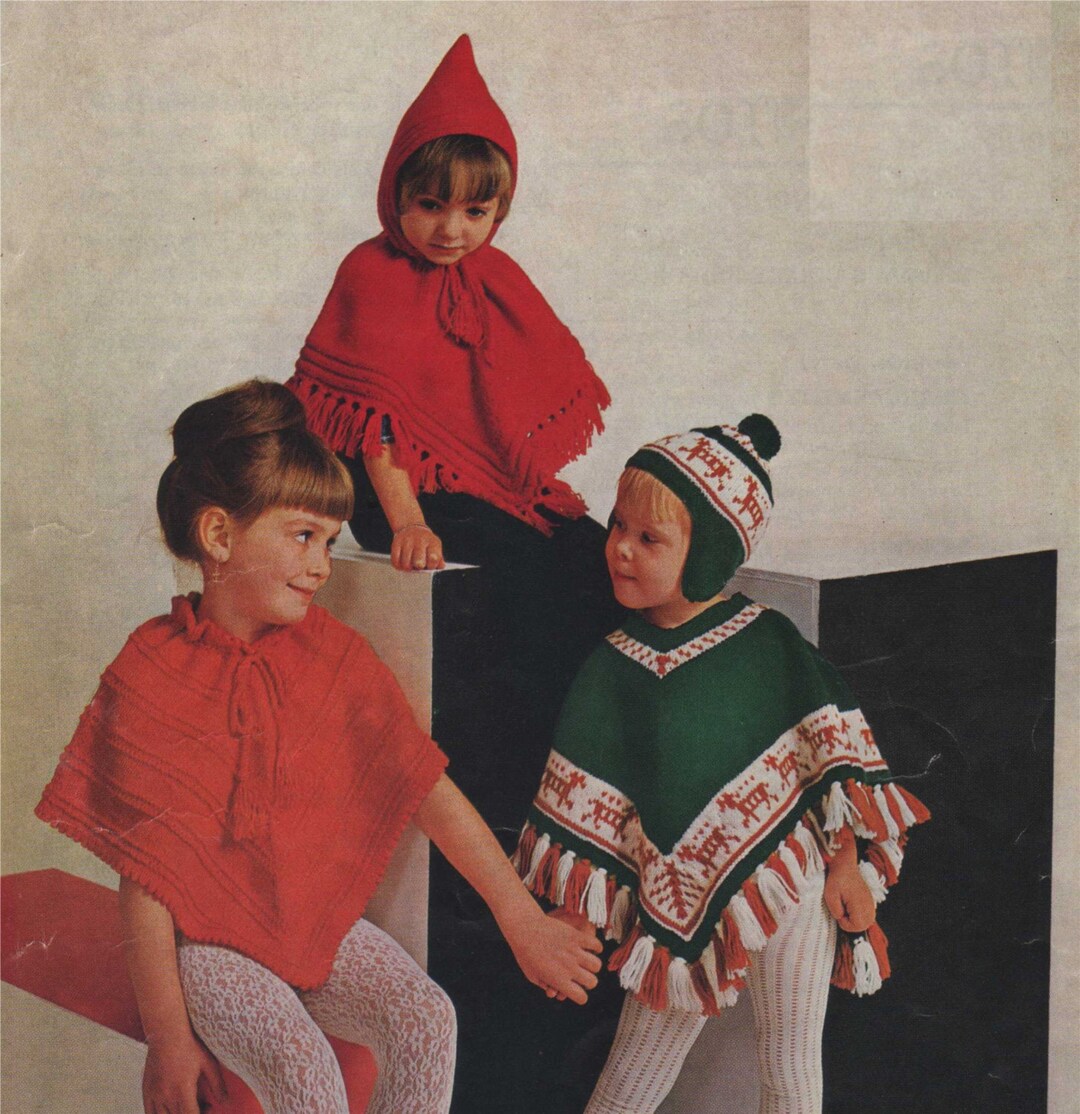 Poncho and Hat Knitting Pattern PDF Girls Phonchitos, Peruvian Style ...