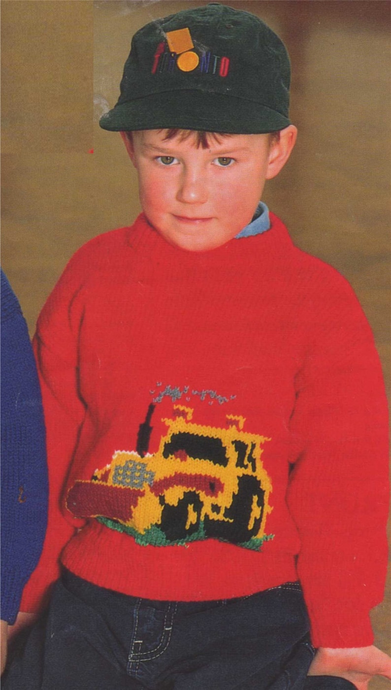 Childrens Digger Motif Sweater Knitting Pattern PDF Boys or Girls 22 ...