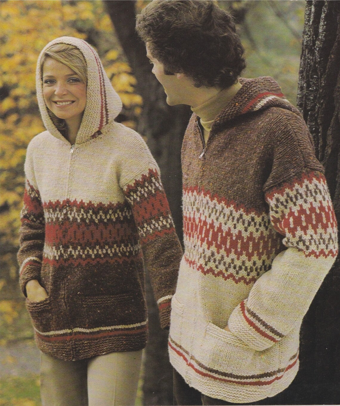 Fair Isle Hooded Jacket With Zip Front and Pockets Knitting - Etsy