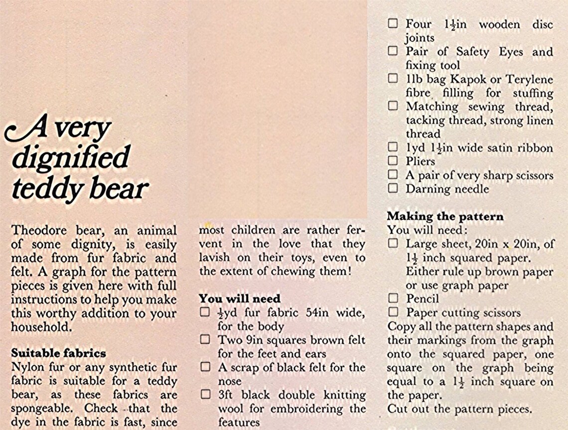 Teddy Bear Sewing Pattern PDF, Graph Pattern, Jointed Teddy Bear ...