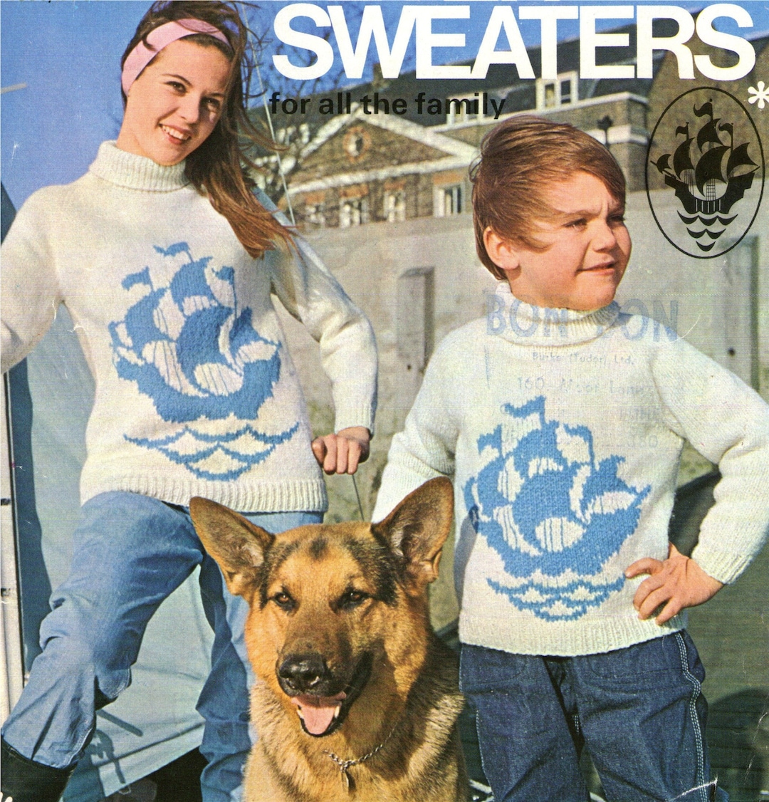 Vintage Aran Sweater Knitting Pattern PDF, Blue Peter Ship Motif - Etsy
