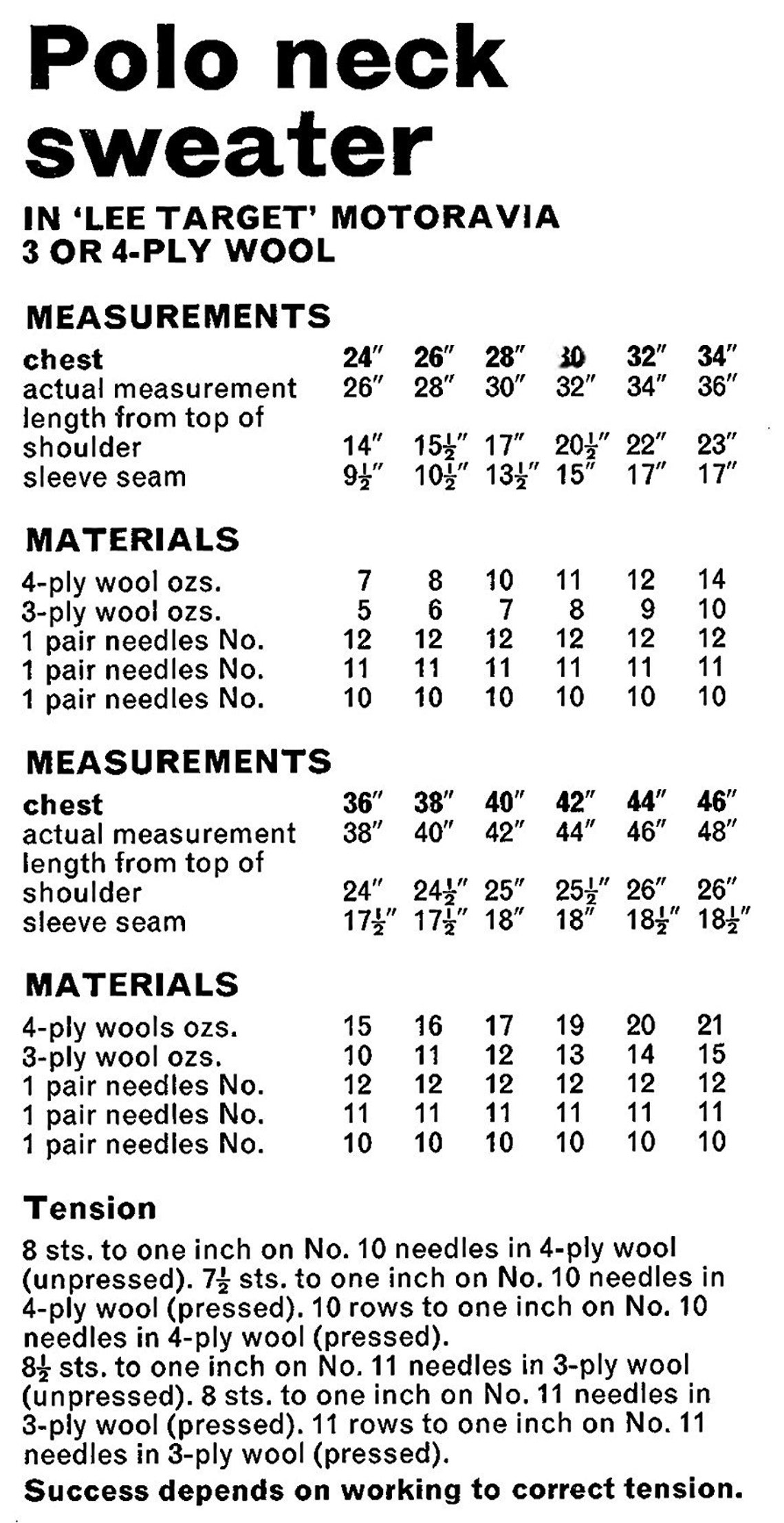 Polo Neck Sweater Knitting Pattern PDF Mens or Boys 24 26 - Etsy UK