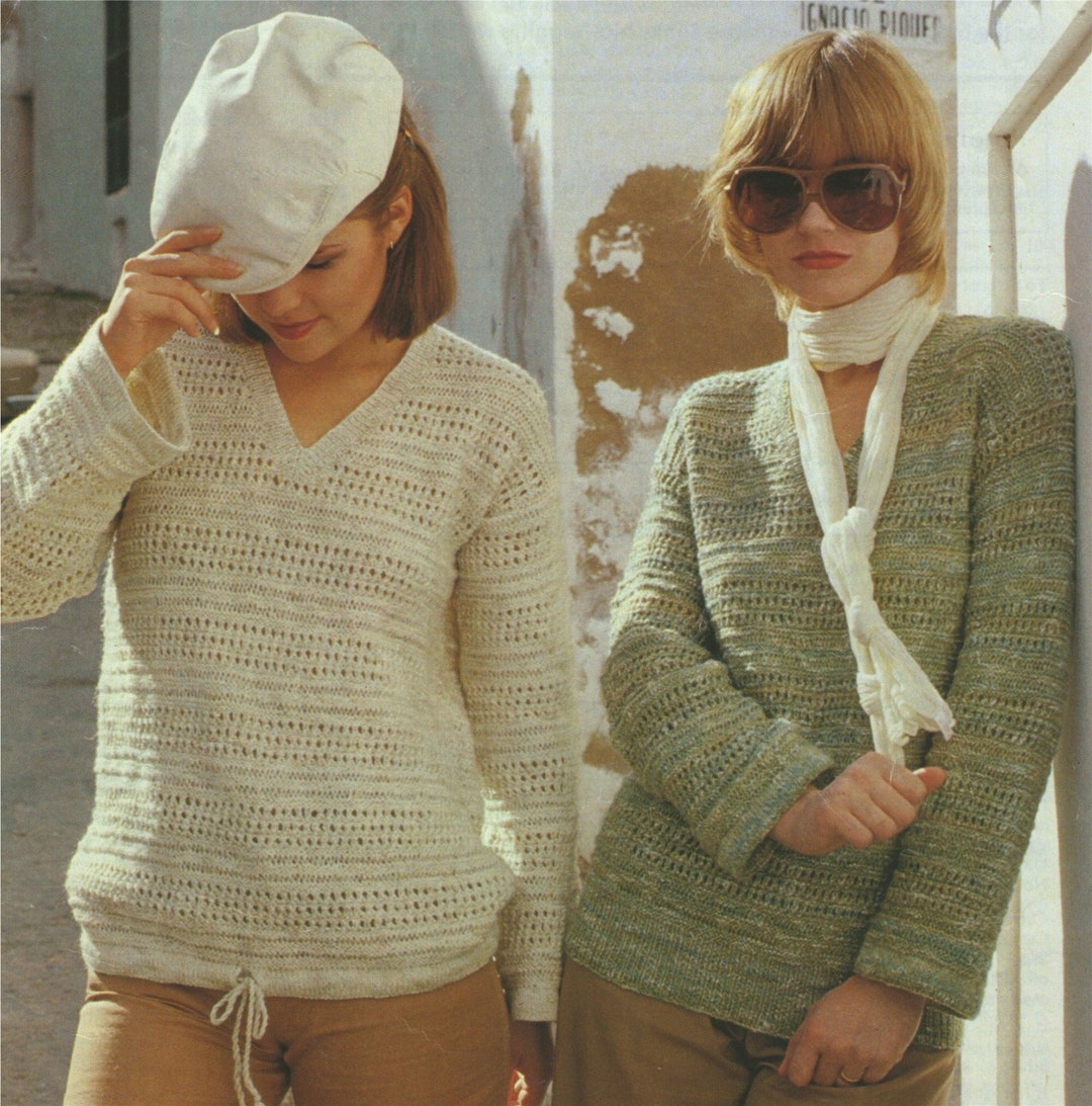 Womens V Neck Sweater Knitting Pattern PDF Ladies 32, 34, 36 and 38 ...