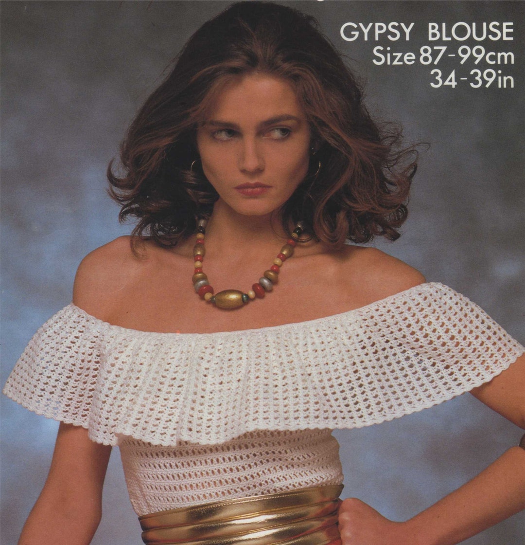 Womens Crochet Gypsy Blouse Pattern – off Shoulder Top, 34-39 Inch (PDF ...