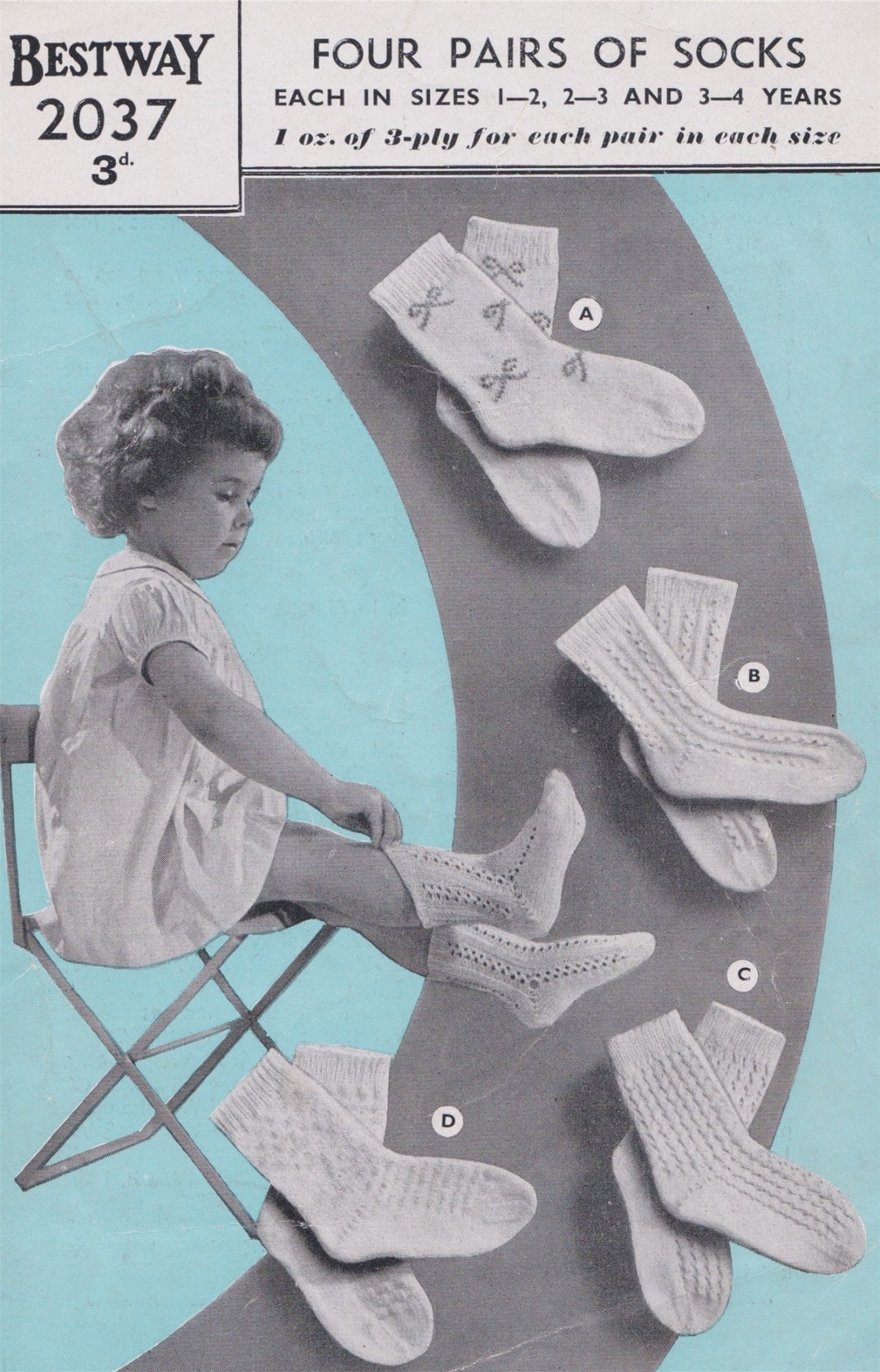 Girls Socks Knitting Pattern PDF in 4 Designs, Toddlers 1 - 2, 2 - 3 ...