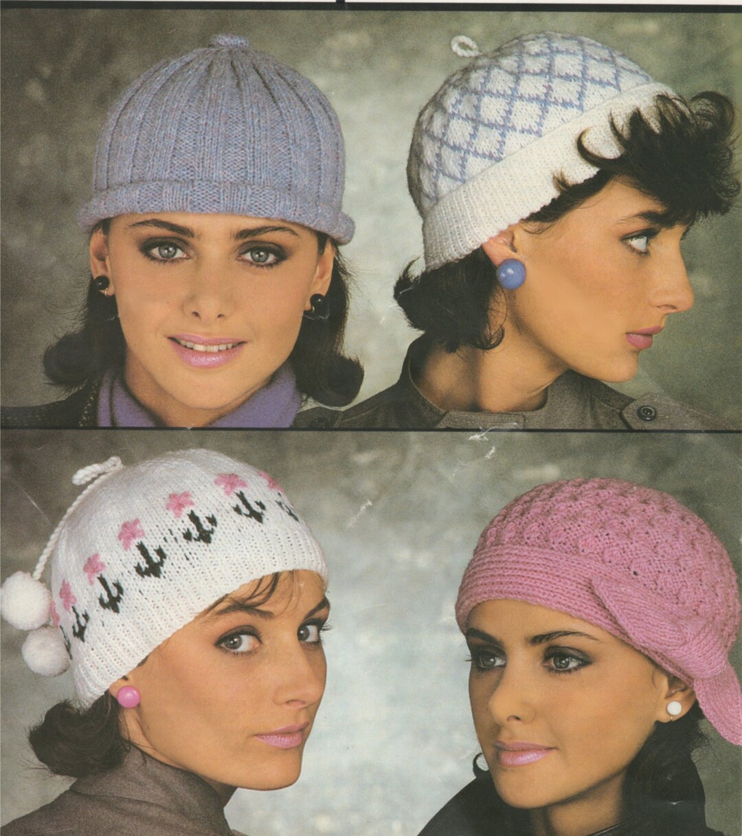 Womens Hat Knitting Pattern PDF 4 Designs of Beanie Hats, Ladies ...