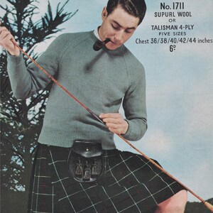 Mens Round Neck Sweater Knitting Pattern PDF Mans 36, 38, 40, 42 and 44 ...