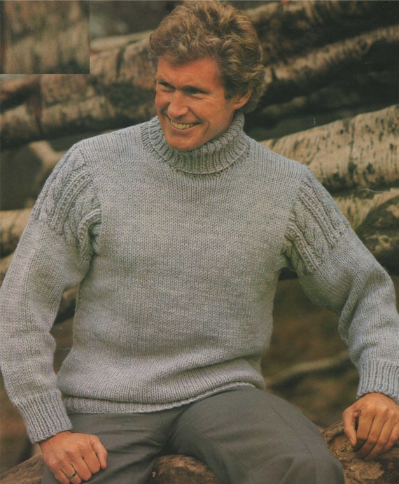 Mens Sweater Knitting Pattern PDF With Cable Stitch Detail - Etsy