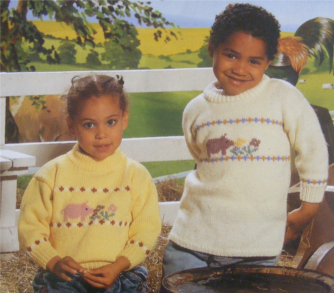 Childrens Tunic Jumper and Sweater Knitting Pattern PDF with Pig Motif ...