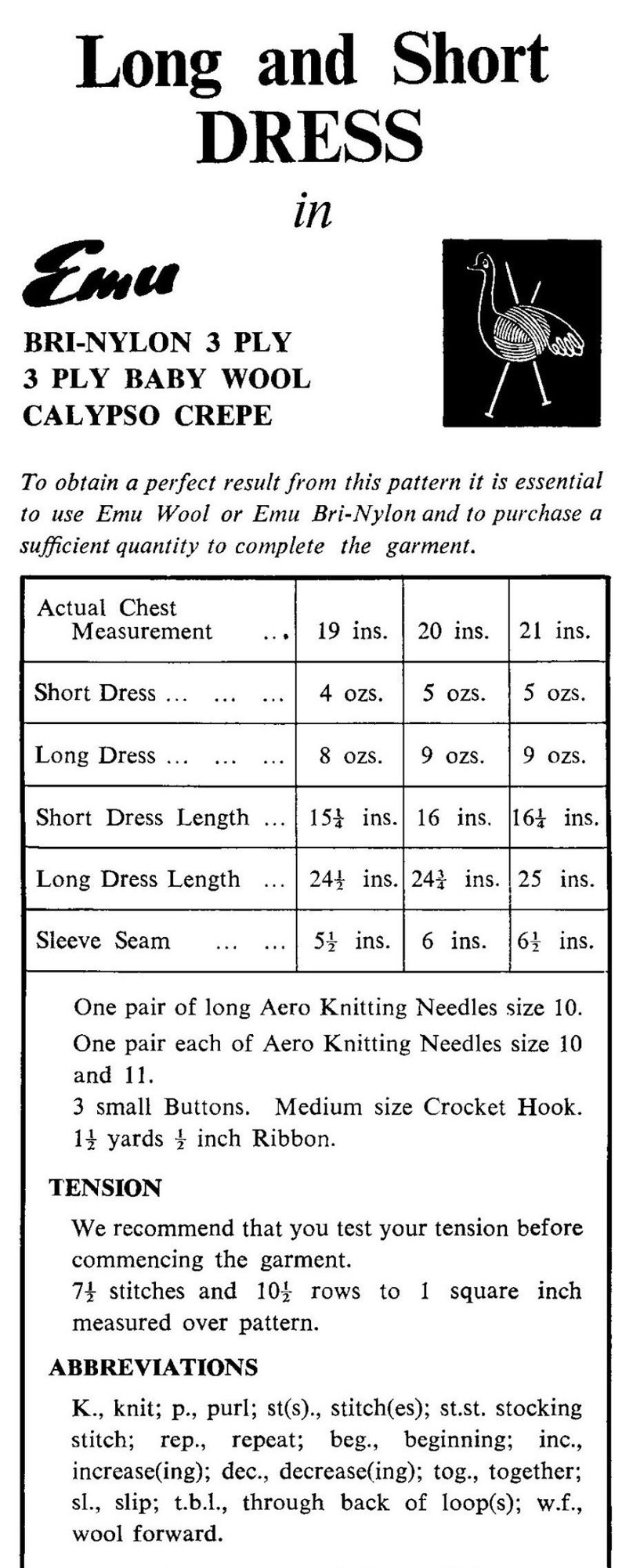 Baby Girls Dress Knitting Pattern PDF Babies 19, 20 and 21 Inch Chest ...
