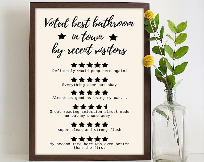 Bathroom Reviews Poster, Funny Bathroom Print, Funny Bathroom Signs ...