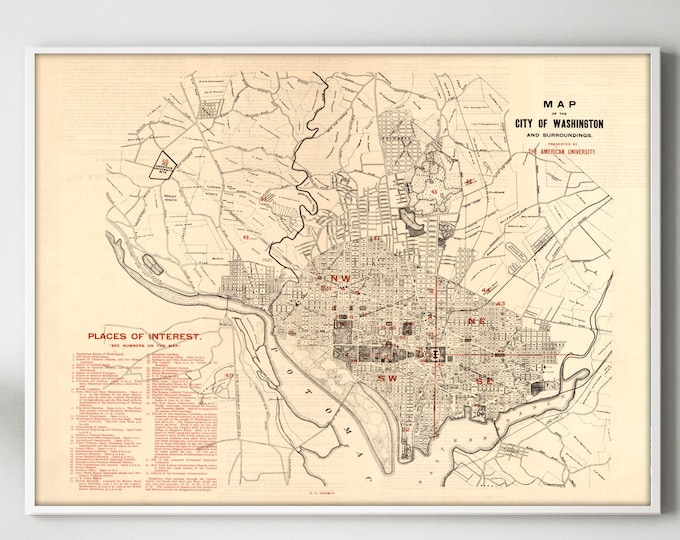 Old Map of Washington, DC, Vintage DC Map, Antique Map of Washington DC ...