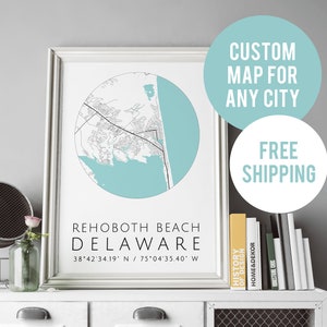 Rehoboth Beach Custom Map, Any City Map, Rehoboth Beach, Delaware ...