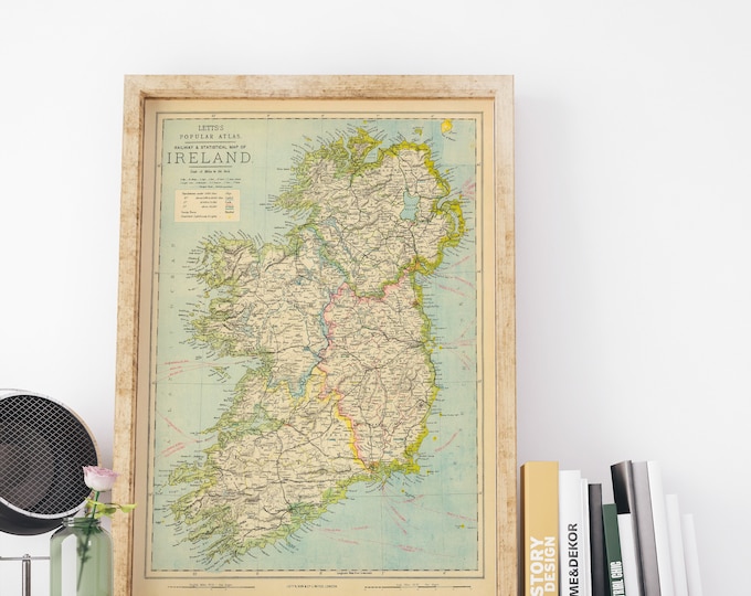Vintage IRELAND MAP Wall Art Decor Frameable ORIGINAL Ready to Frame ...