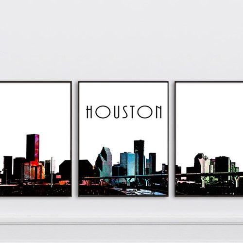 Houston Watercolor Poster Set of 3 Houston Skyline Poster | Etsy