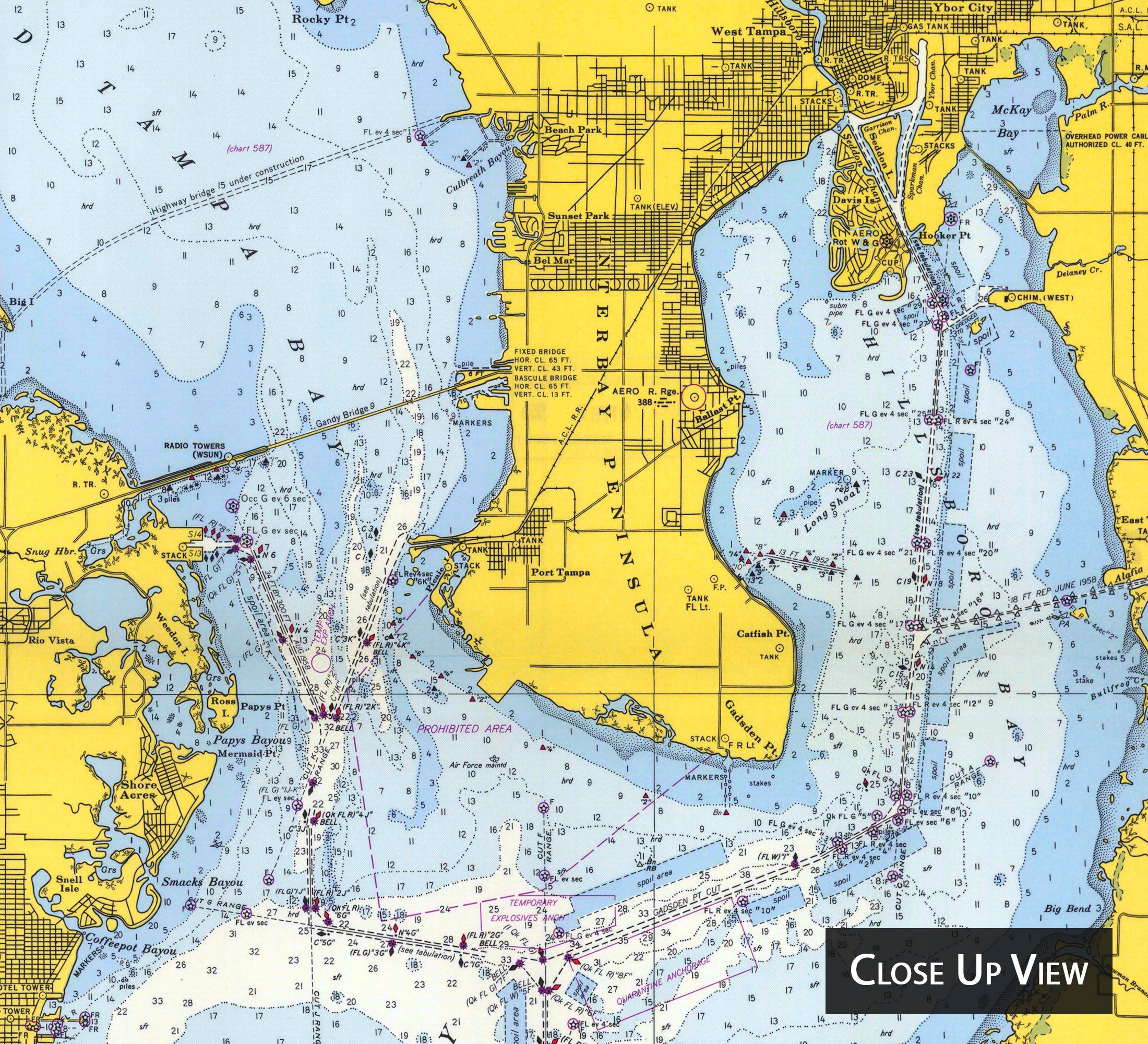 1958 Tampa Bay Nautical Chart Map, Saint Joseph Sound, St. Petersburg ...