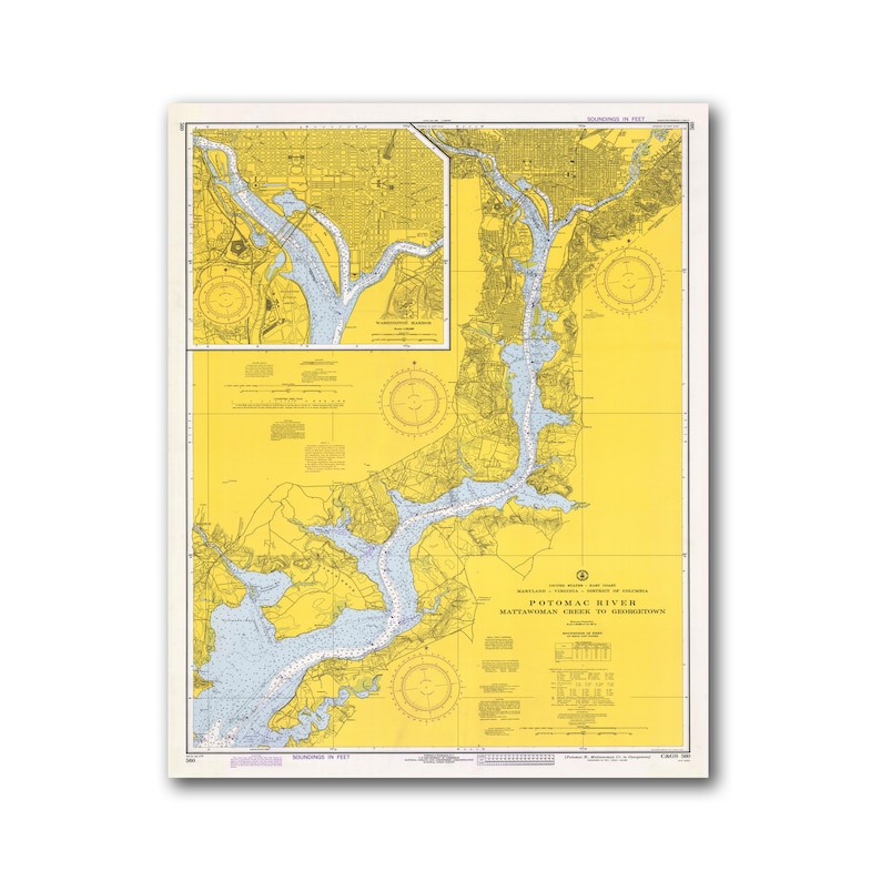 Potomac River Nautical Chart Map, Washington DC, Georgetown Map ...
