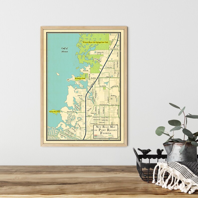 Vintage Retro Design Map of Port Richey, Florida, Vintage Looking Map ...
