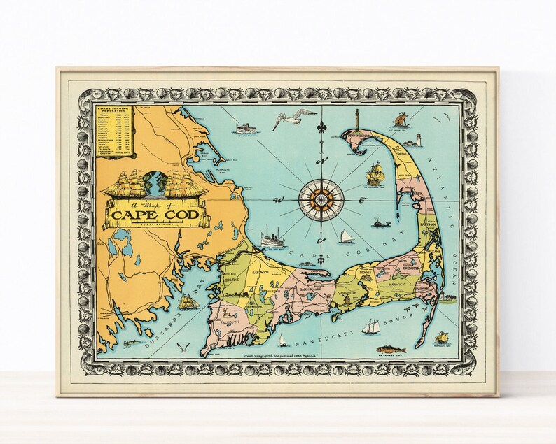 Old Map of Cape Cod, 1932 Antique Map of Cape Cod, Provincetown ...