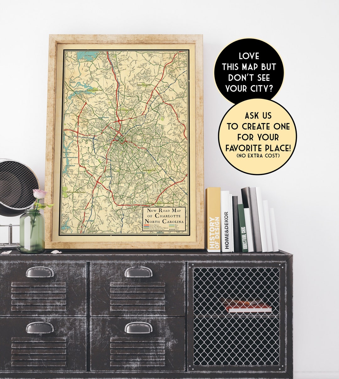 Map of Charlotte, North Carolina Vintage Design Map of Charlotte ...