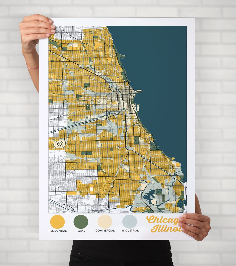Chicago Map Chicago Street Map Chicago Illinois Custom Map | Etsy