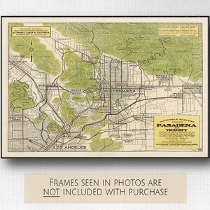 Historic Pasadena Map, Pasadena Vintage Map, Antique Map of Pasadena ...