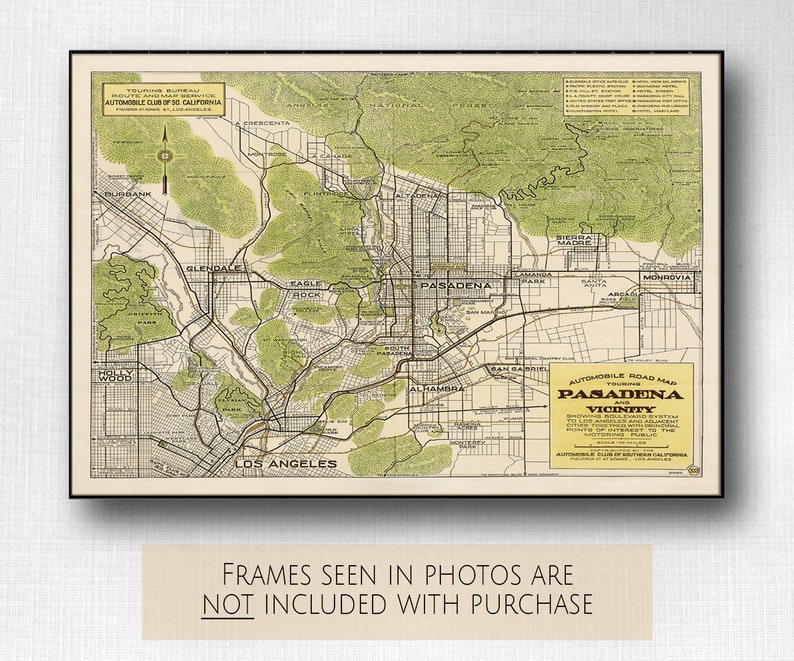 Historic Pasadena Map, Pasadena Vintage Map, Antique Map of Pasadena ...