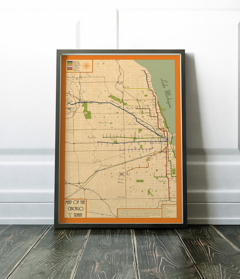 Retro Map of Chicago L Train System, Vintage Style Map of Elevated ...