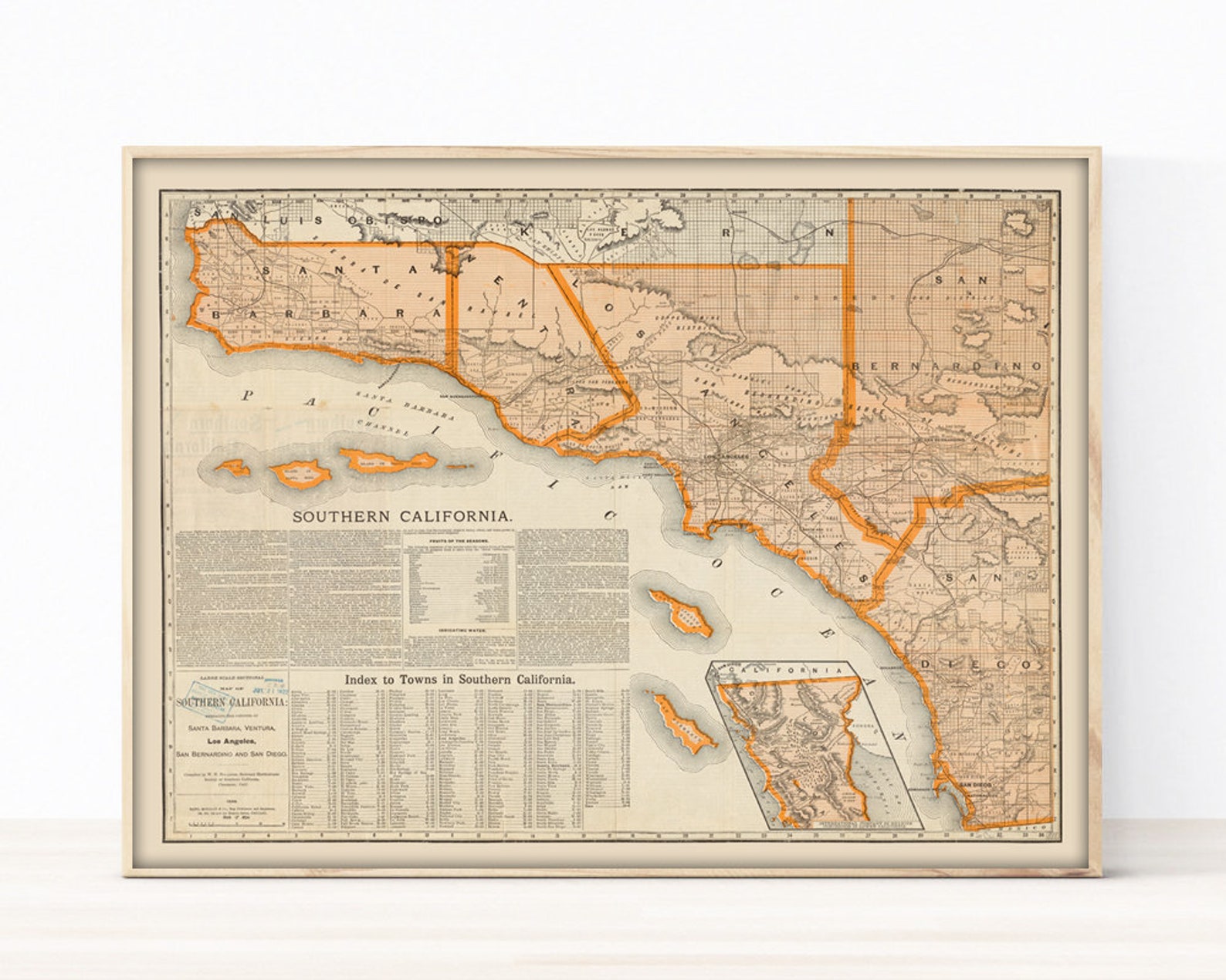 Old Map of Southern California, Vintage Los Angeles Map, 1888 Antique ...