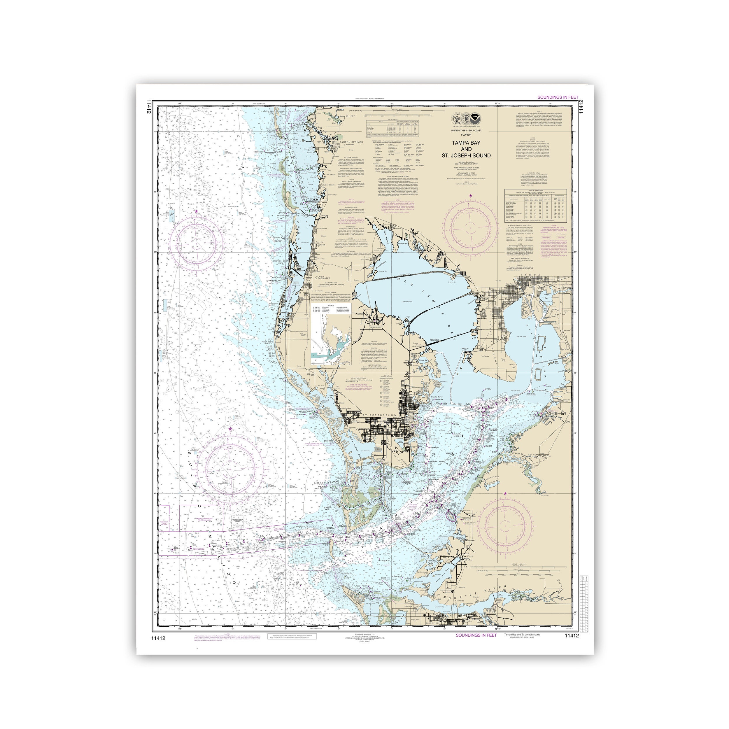 2019 Tampa Bay Nautical Chart Map, Saint Joseph Sound, St. Petersburg ...
