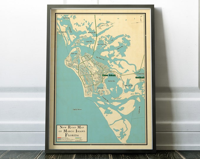 Vintage Retro Design Map of Marco Island, Florida, Vintage Looking Map ...