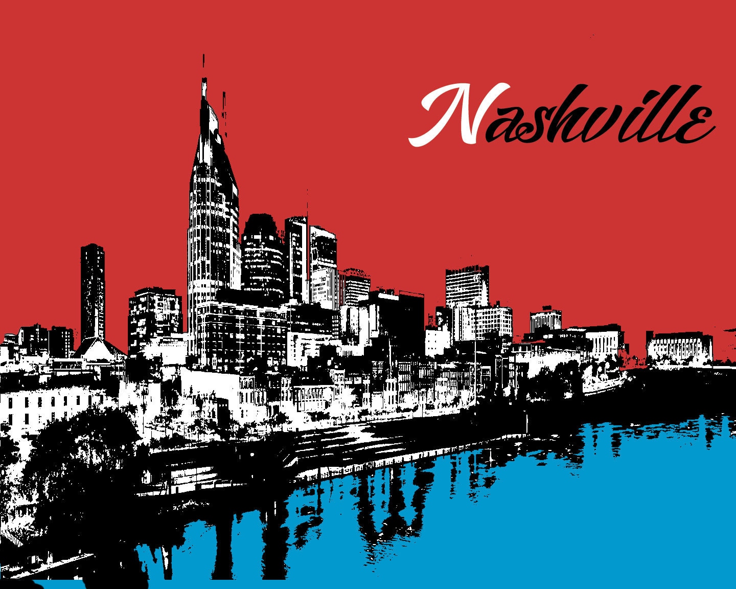 Nashville Skyline City Skyline Nashville, TN Tennessee Nashville Poster ...