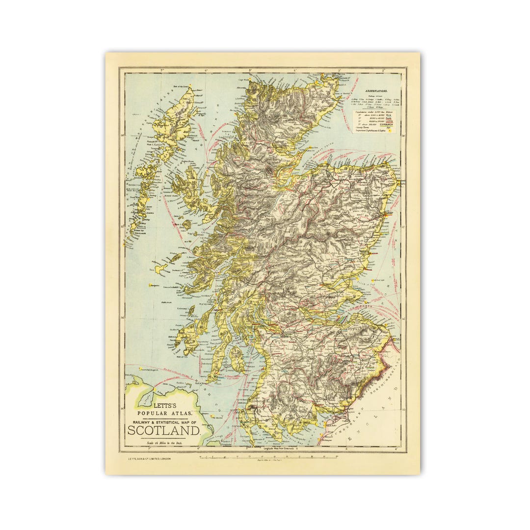 Old Map of Scotland First Published in 1883, Vintage Map of Scotland ...