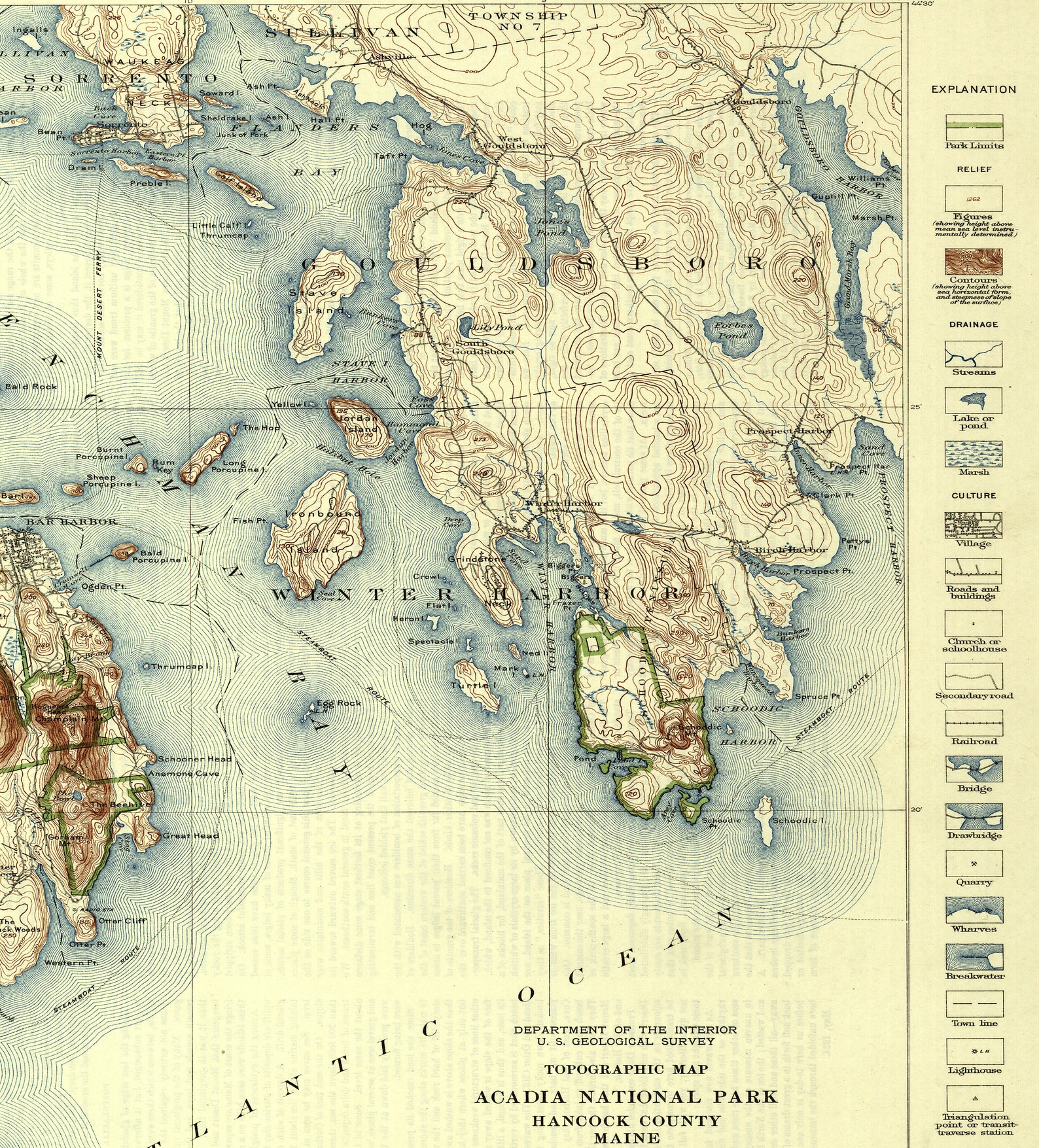 Old Map of Acadia National Park Published in 1931, Vintage Map, Antique ...