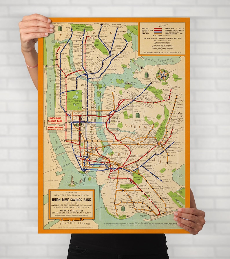 Old Map of New York City Subway System 1954 Vintage Subway - Etsy