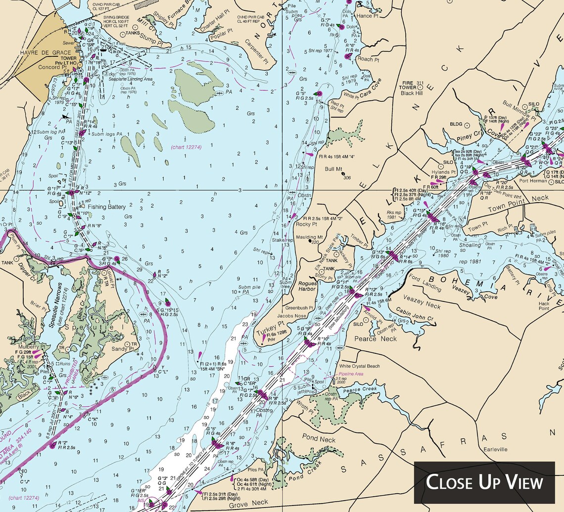 Chesapeake Bay Nautical Chart Map Sandy Point to Susquehanna - Etsy
