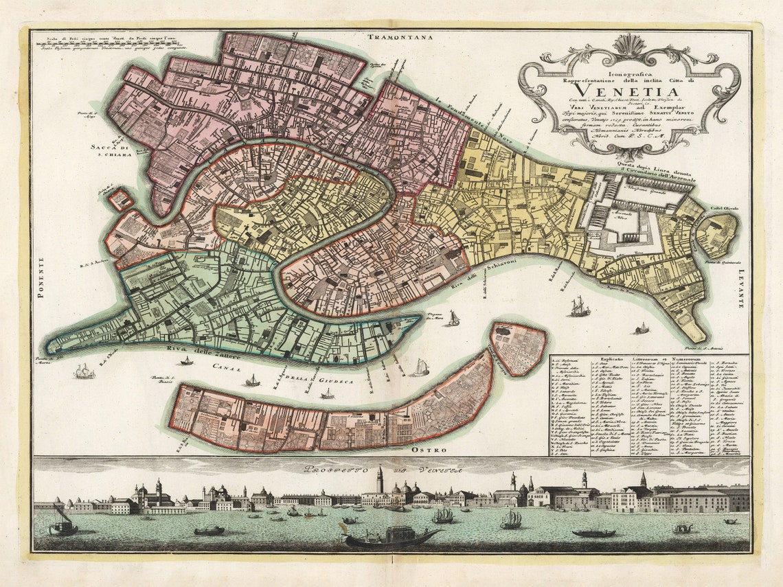 Old Map of Venice, Italy 1729 Antique Map of Venezia, Italia Map, Retro ...