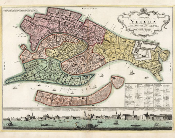 Old Map of Venice, Italy 1729 Antique Map of Venezia, Italia Map, Retro ...