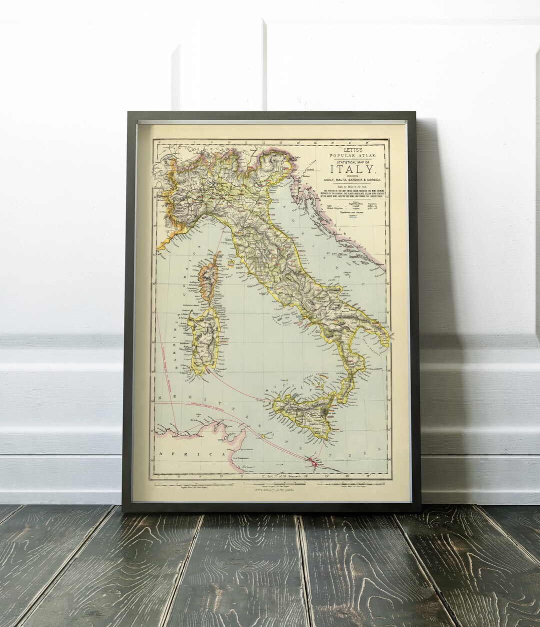 Old Map of Italy, 1883 Antique Map of Italy, Old World Map, Italia Gift ...