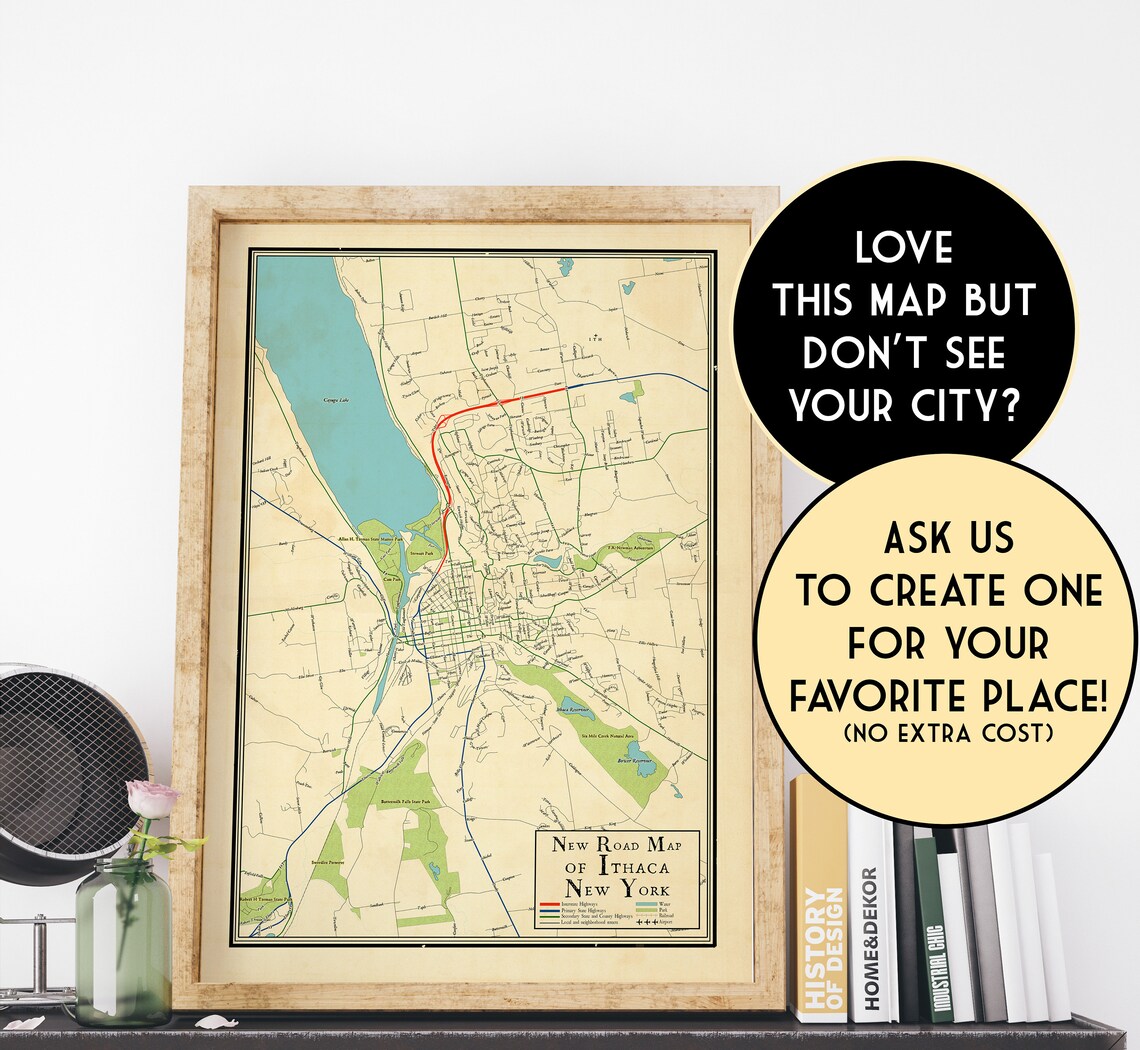 Map of Ithaca New York Vintage Design Map of Ithaca Ithaca - Etsy