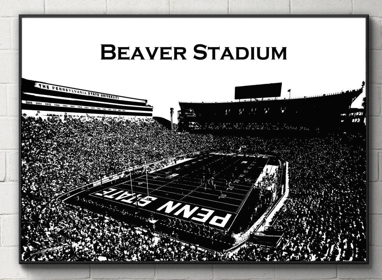 Black and White Beaver Stadium Poster Penn State Nittany Lions Football ...