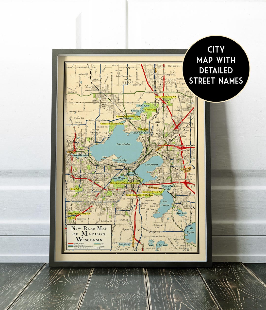 Vintage Retro Design Map of Madison, Wisconsin, Vintage Looking Map ...