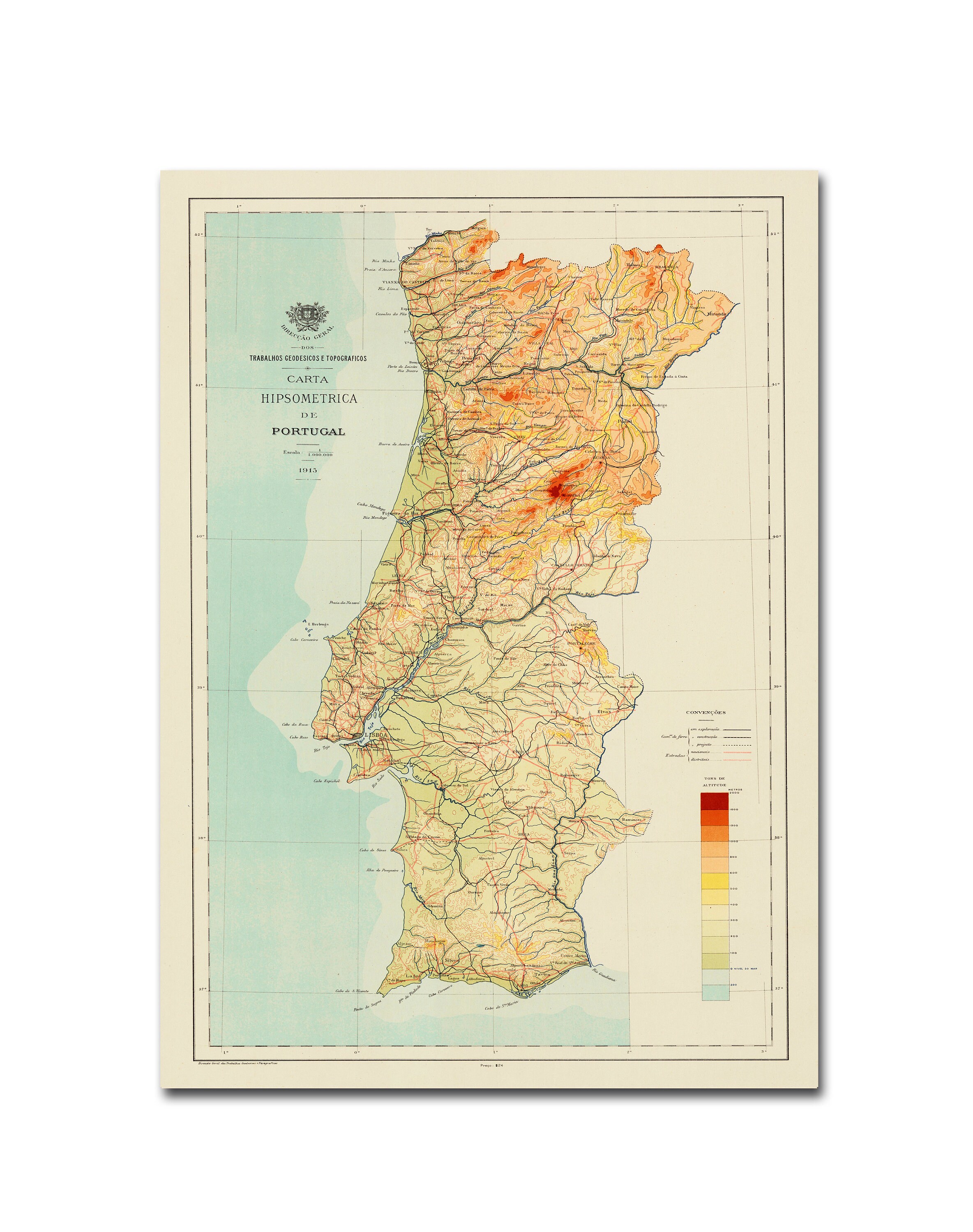 Old Map of Portugal, 1915 Vintage Portugal Map, Antique Map of Portugal ...