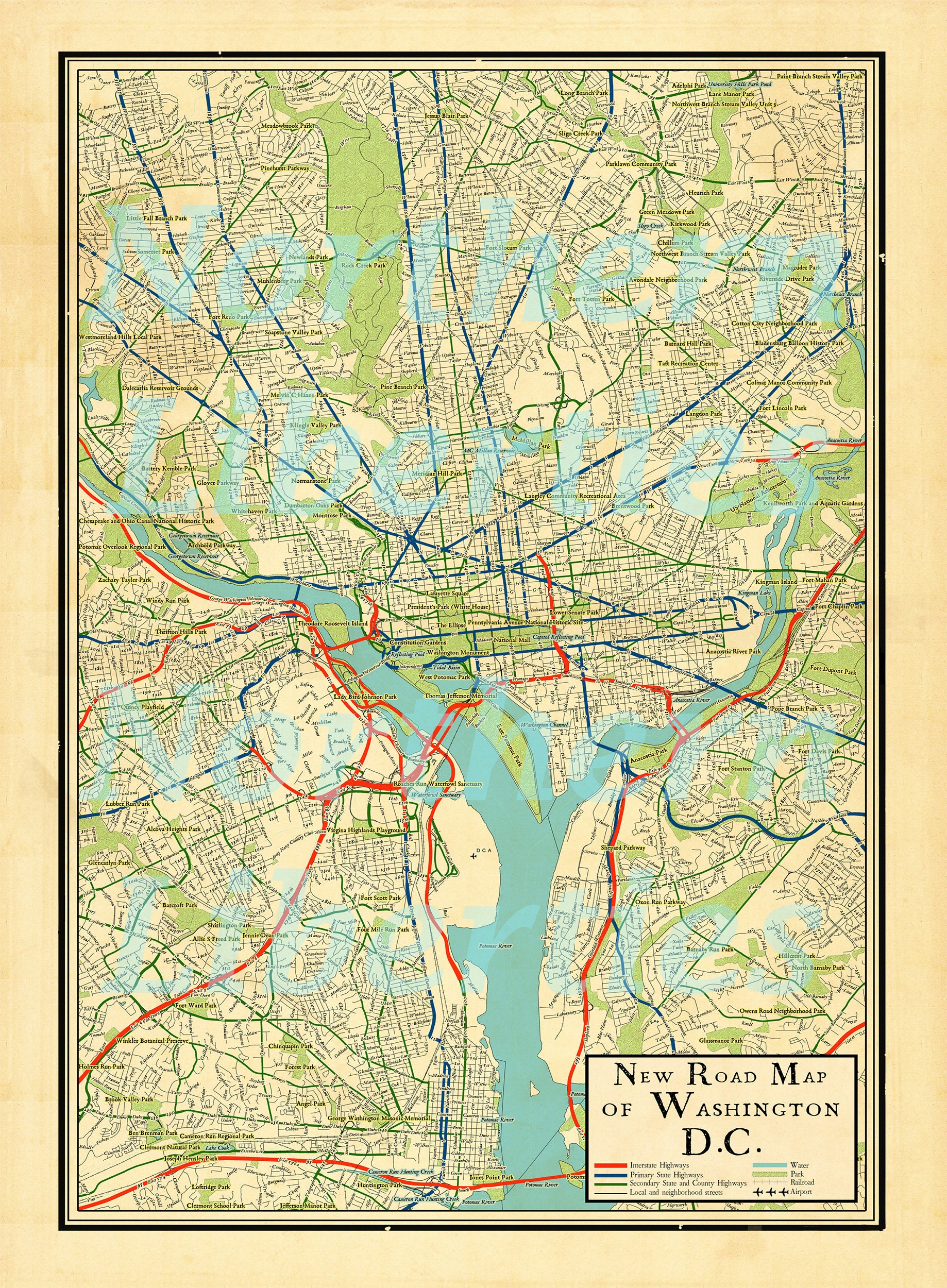 Vintage Retro Design Map of Washington DC Vintage Looking | Etsy