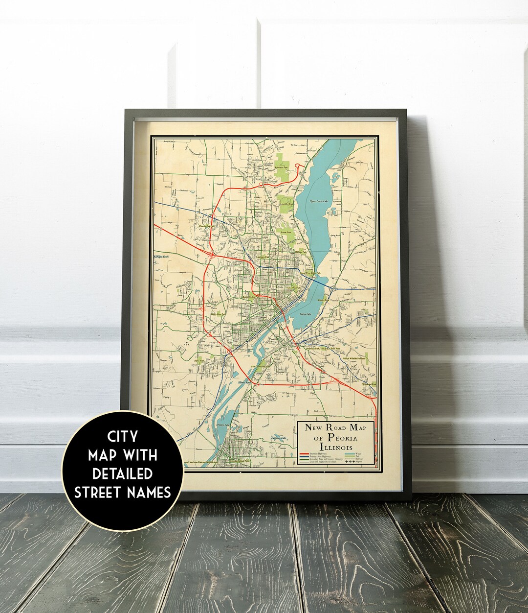 Vintage Retro Design Map of Peoria, Illinois, Vintage Looking Map ...